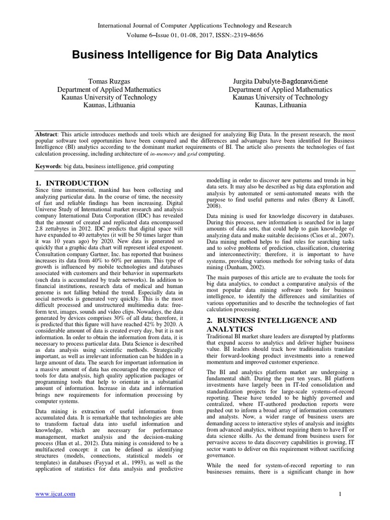 Business Intelligence For Big Data Analytics | PDF | Business Intelligence | Sas (Software)