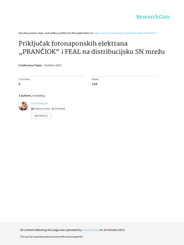 Priključak Fotonaponskih Elektrana PRANČIOK" I FEAL Na Distribucijsku SN Mrežu | PDF