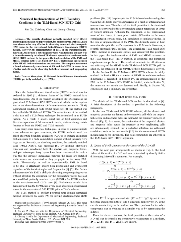 Numerical Implementations Of Pml Boundary Conditions In The Tlm Based Scn Fdtd Grid Pdf