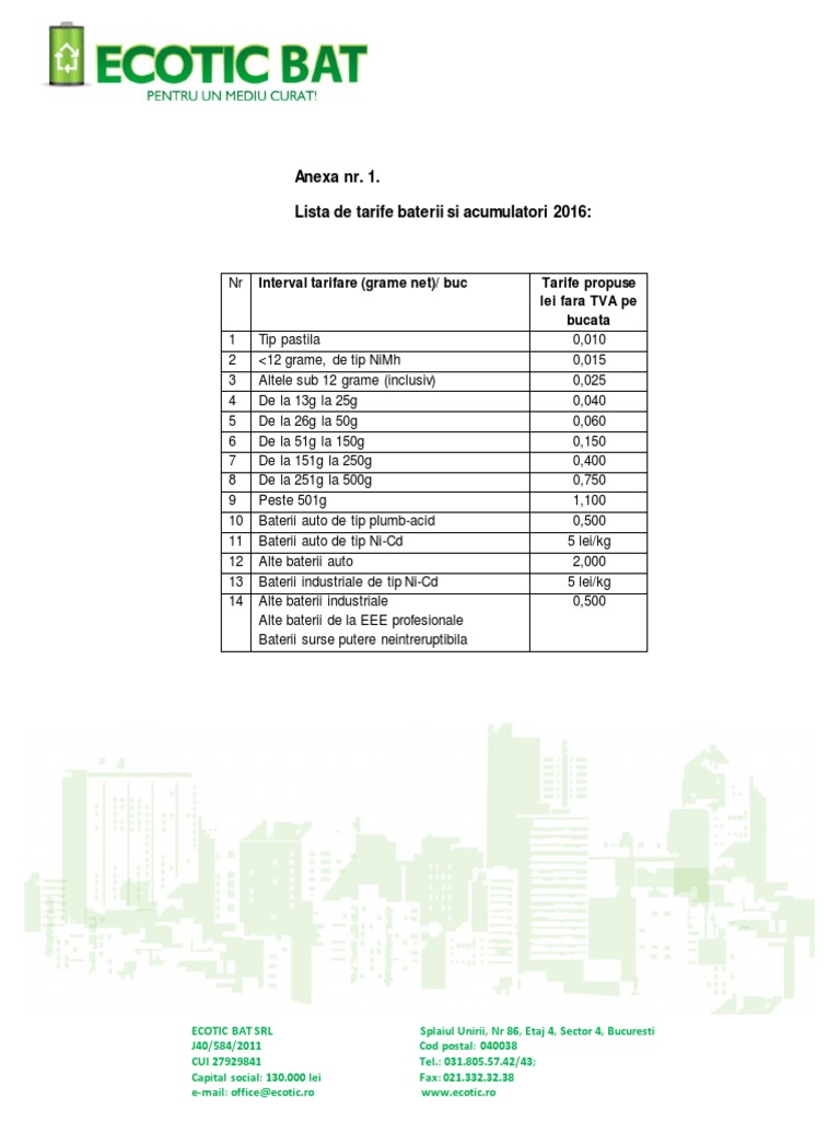 Lista Tarifare ECOTIC BAT 01.01.2016 | PDF