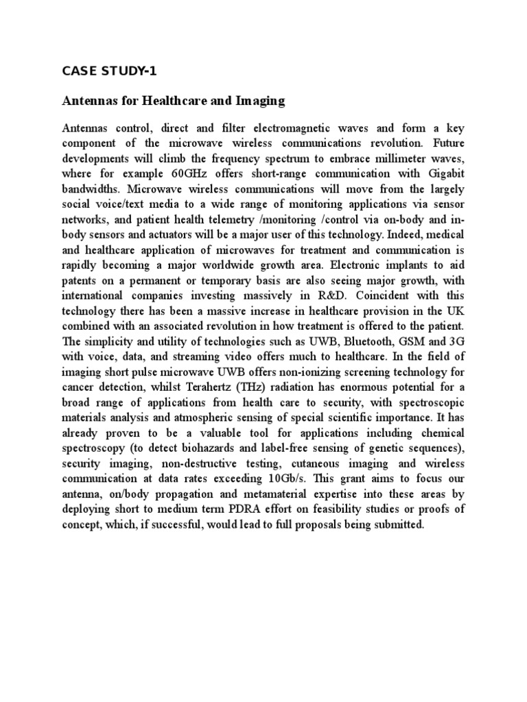 Antennas For Healthcare and Imaging: Case Study-1 | PDF | Monitoring ...