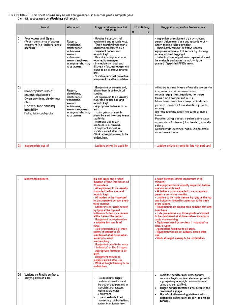 Working at Height Risk Assessment | PDF
