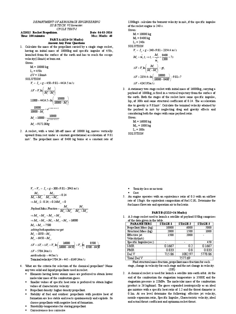Rocket Propulsion Test Questions | PDF | Rocket Propellant | Rocket
