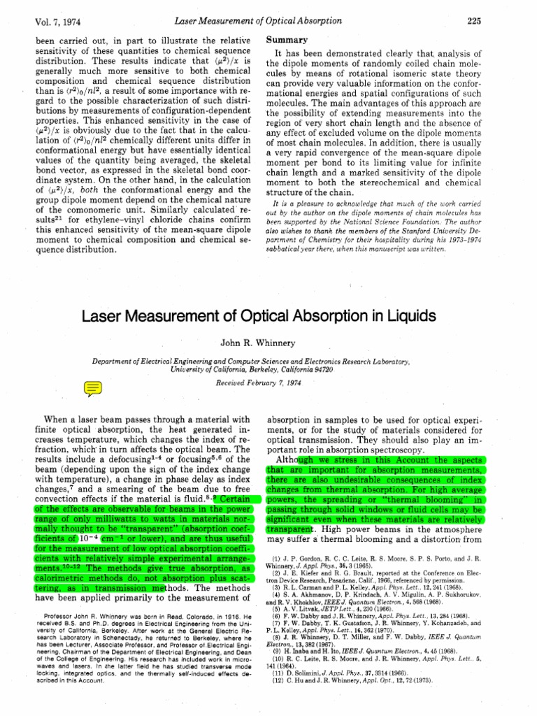 Laser Measurement of Optical Absorption in Liquids | PDF | Absorption ...
