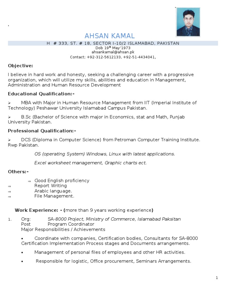 Ahsan CV | PDF | Human Resource Management | Business