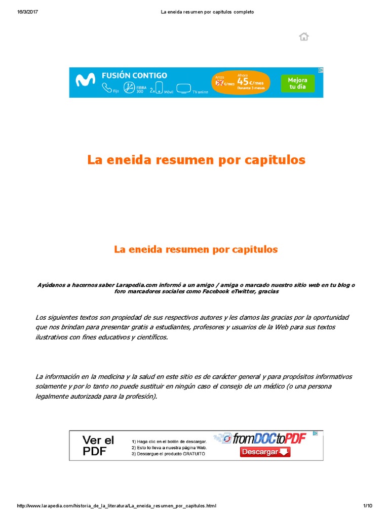 La Eneida Resumen Por Capitulos Completo | Descargar gratis PDF | Eneas | Eneida