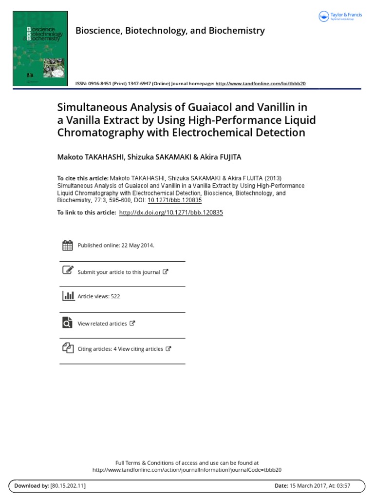 Simultaneous Analysis of Guaiacol and Vanillin in A Vanilla Extract by ...