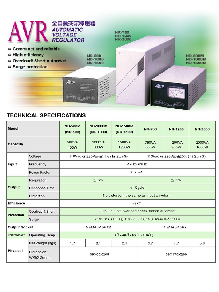 Technical Specifications: Model ND-500M (ND-500) ND-1000M (ND-1000) ND ...
