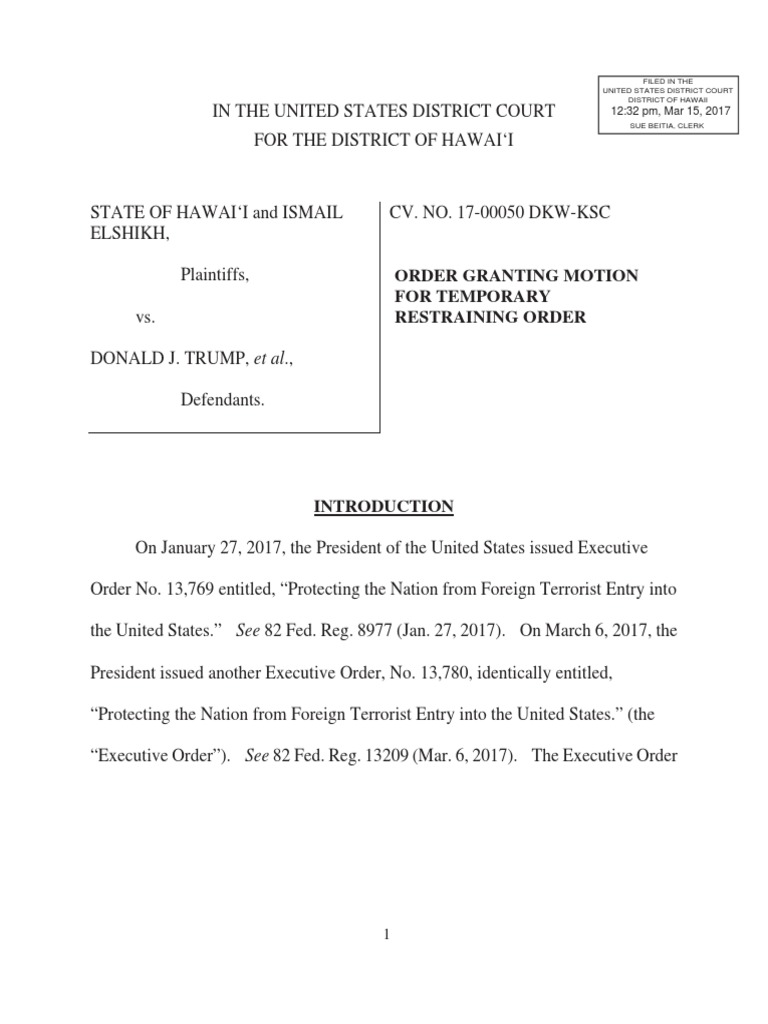 Order Granting Motion For Temporary Restraining Order: 12:32 PM, Mar 15 ...