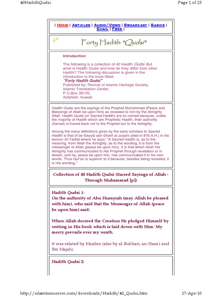Forty Hadith: "Qudsi" | PDF | God In Islam | Sin