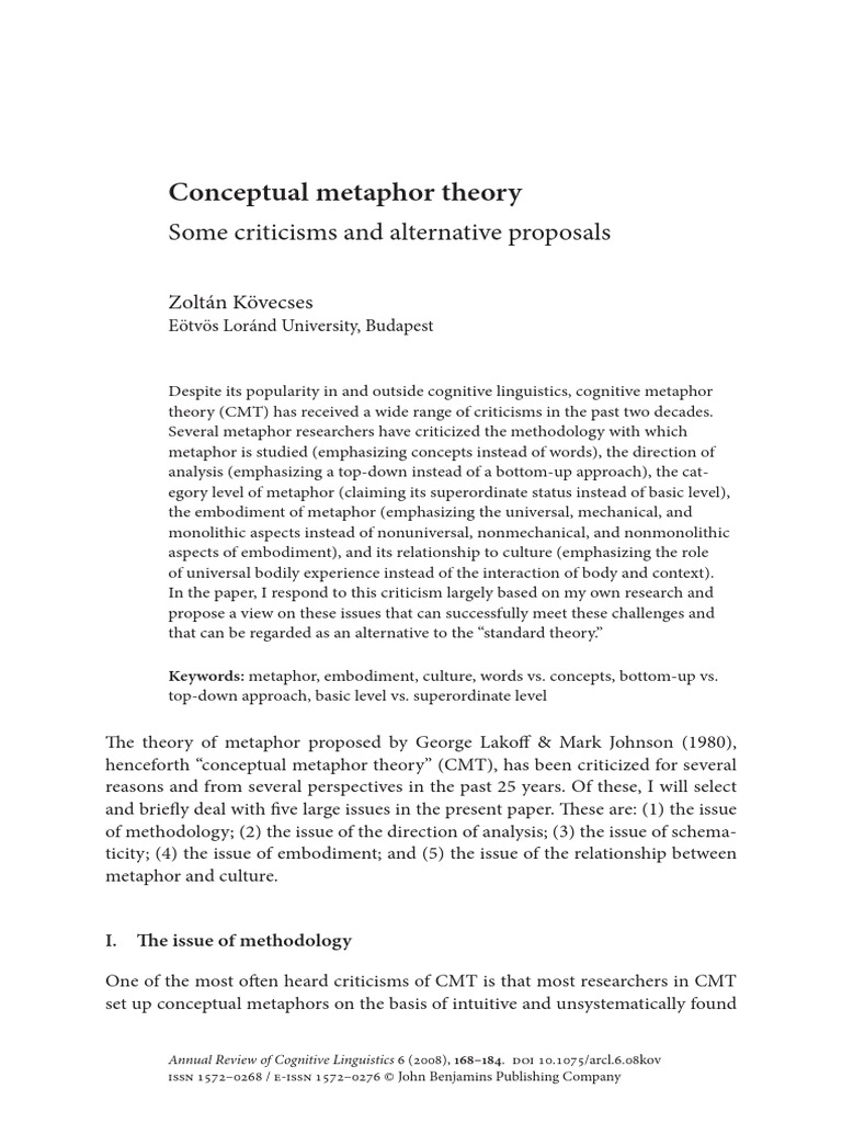 Criticisms of Conceptual Metaphor Theory | Download Free PDF | Metaphor | Embodied Cognition