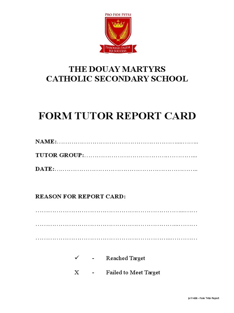 js17-606 - Form Tutor Report Card - New - Cream - Catherine Was | PDF