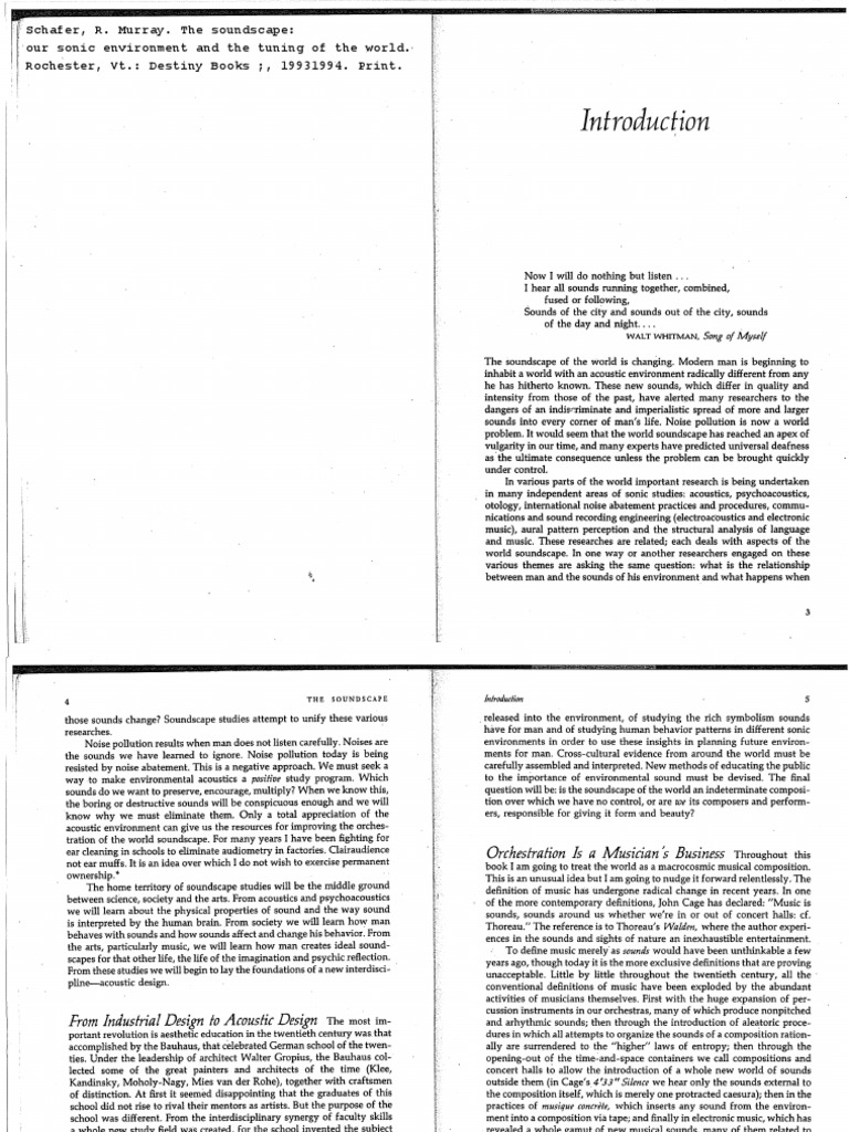 Schafer, R. Murray. The Soundscape: Our Sonic Environment and The ...