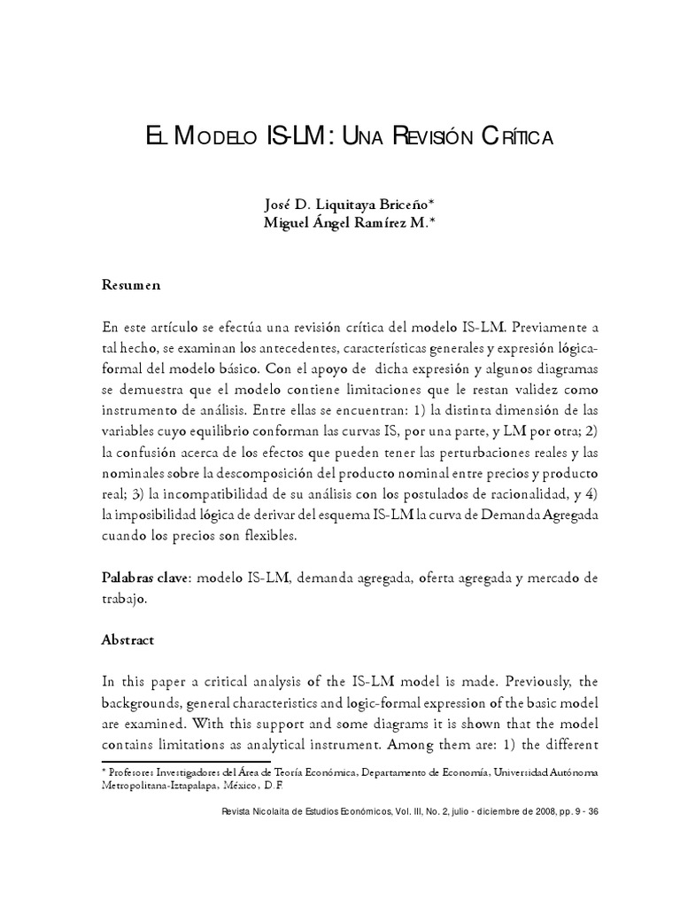 Islm Revision Critica | PDF | Oferta (economía) | Teorías económicas