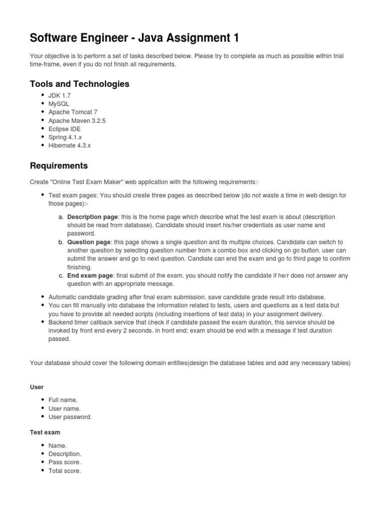 Software Engineer - Java Assignment 1 PDF | PDF | Databases | Zip (File ...