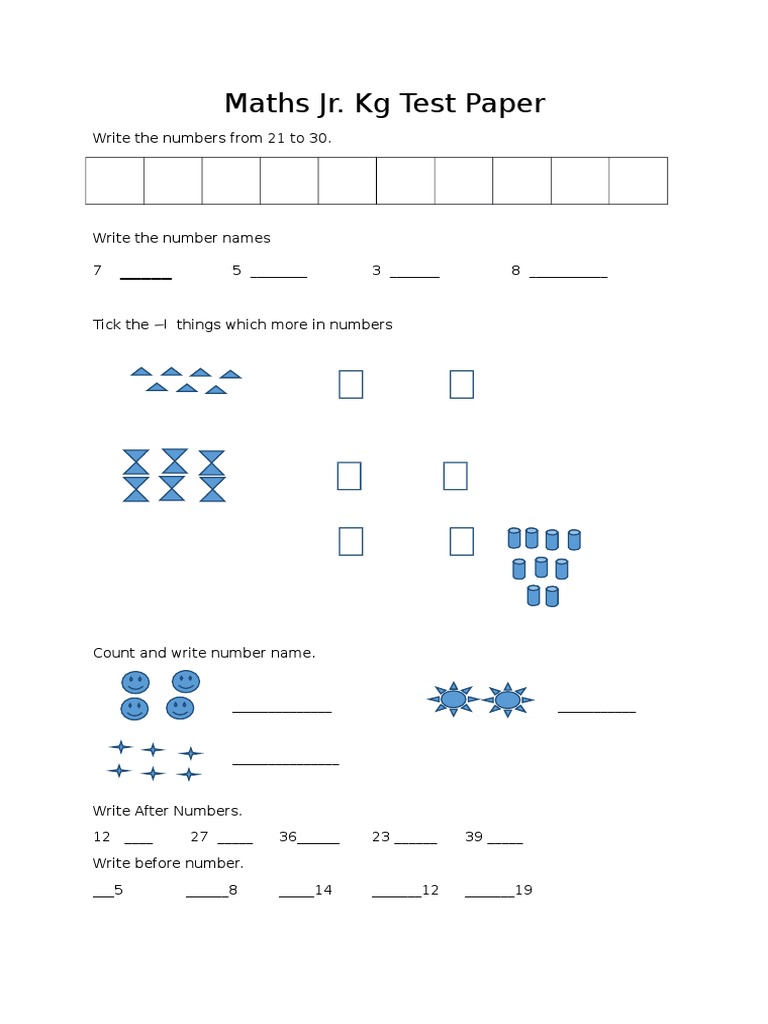 Junior KG Maths Test Paper | PDF