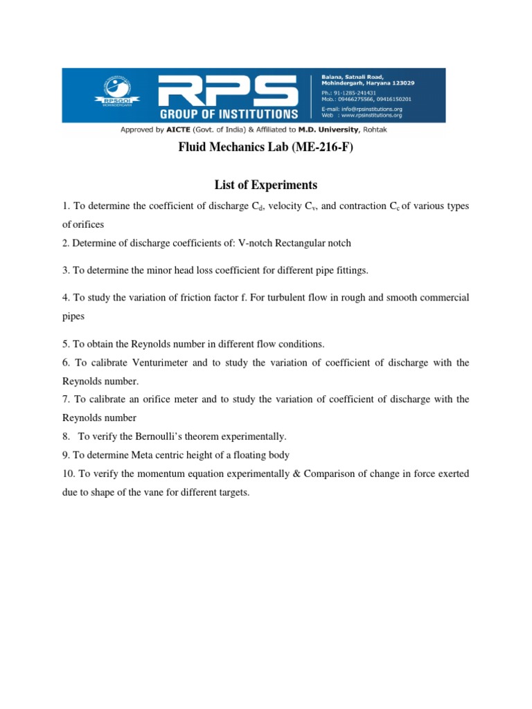 FM Lab PDF | PDF | Reynolds Number | Fluid Dynamics