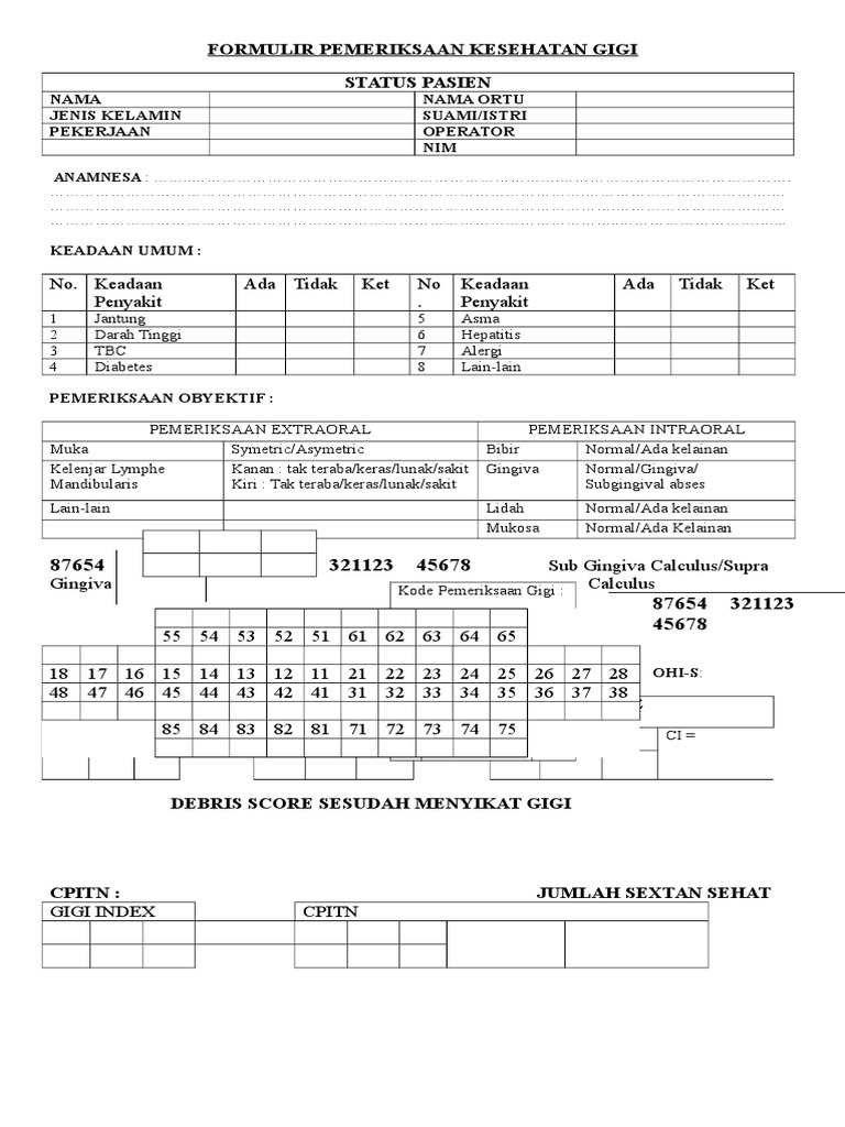 Formulir Pemeriksaan Kesehatan Gigi | PDF