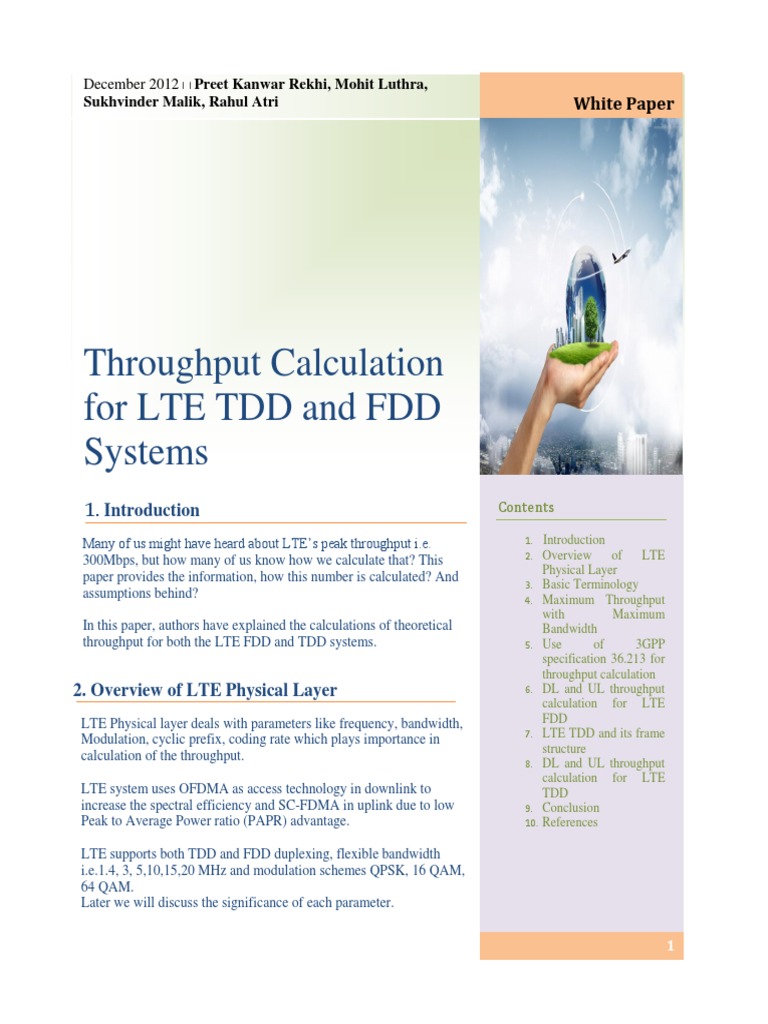 Throughput Calculation For Lte TDD and FDD Systems: December 2012 | PDF ...