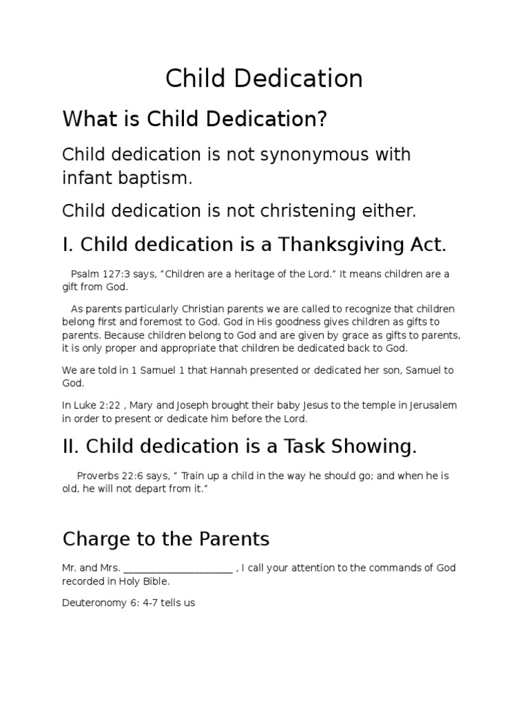 Child Dedication Format | Godparent | Jesus