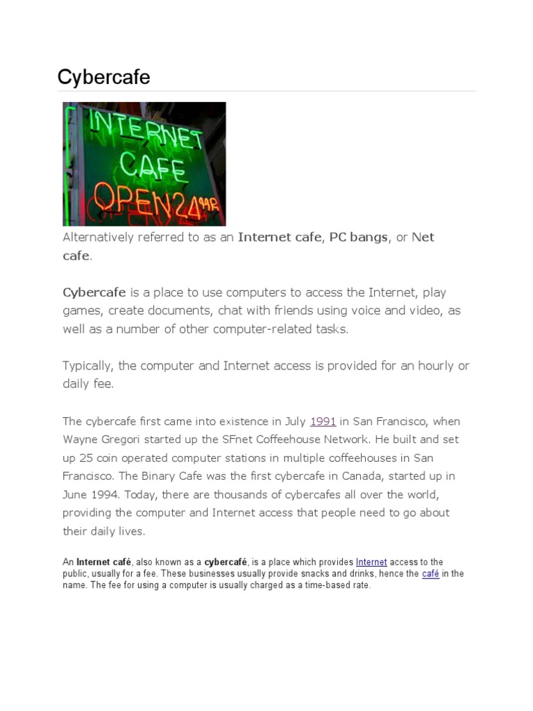 Cyber Cafe | Download Free PDF | Internet | Cyberspace