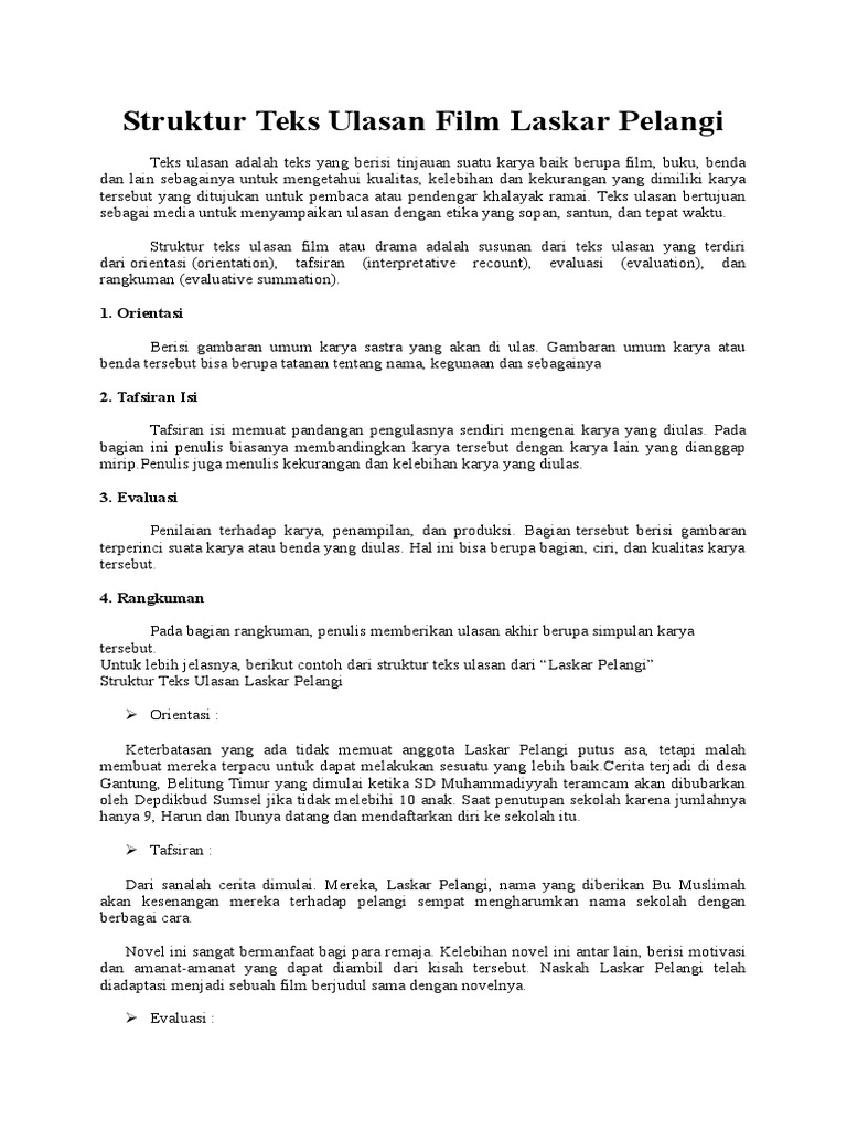 Struktur Teks Ulasan Film Laskar Pelangi | PDF