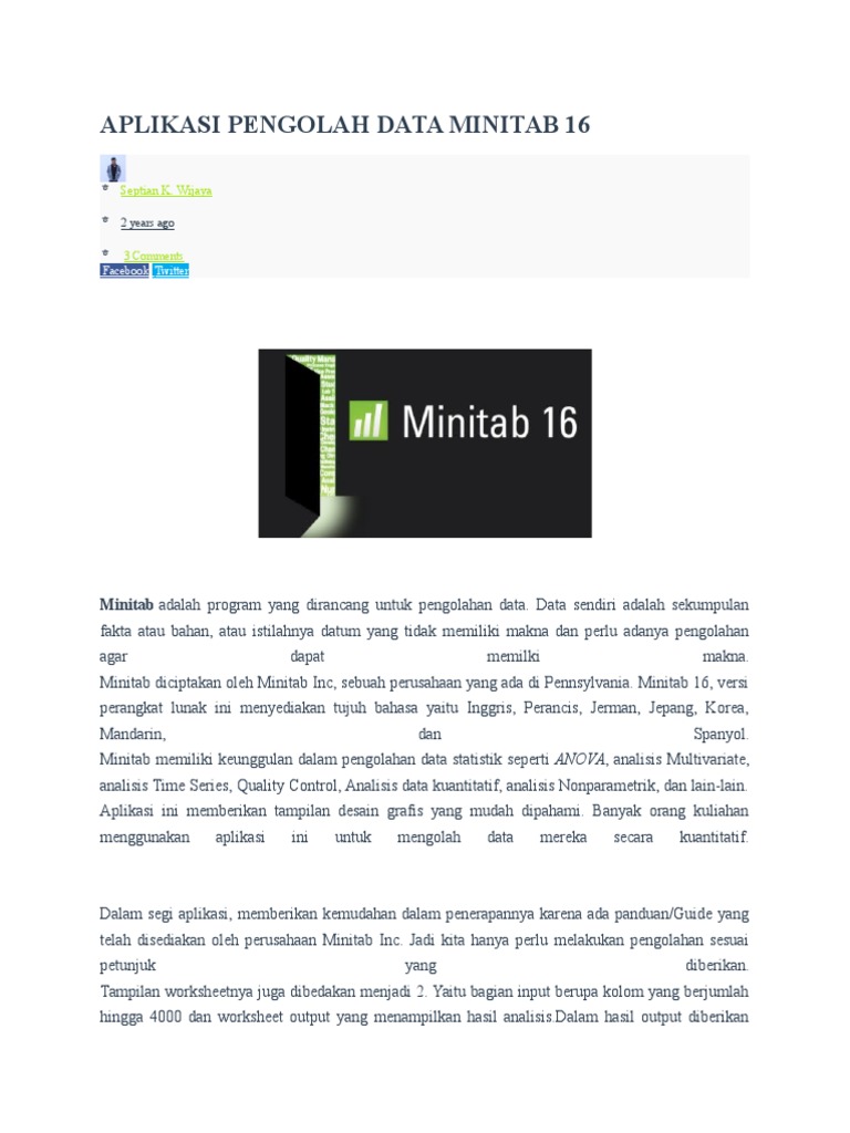 Aplikasi Pengolah Data Minitab 16 | PDF | Komputer