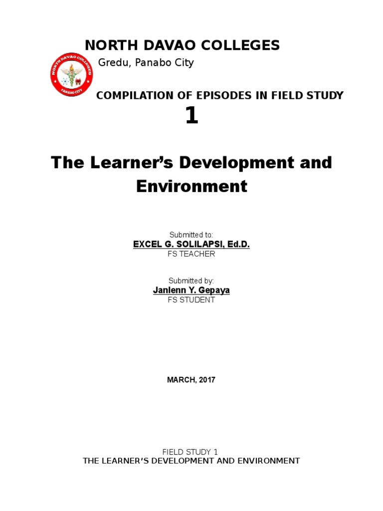NORTH DAVAO COLLEGES FIELD STUDY EPISODES SCHOOL ENVIRONMENT | PDF | Classroom | Classroom ...