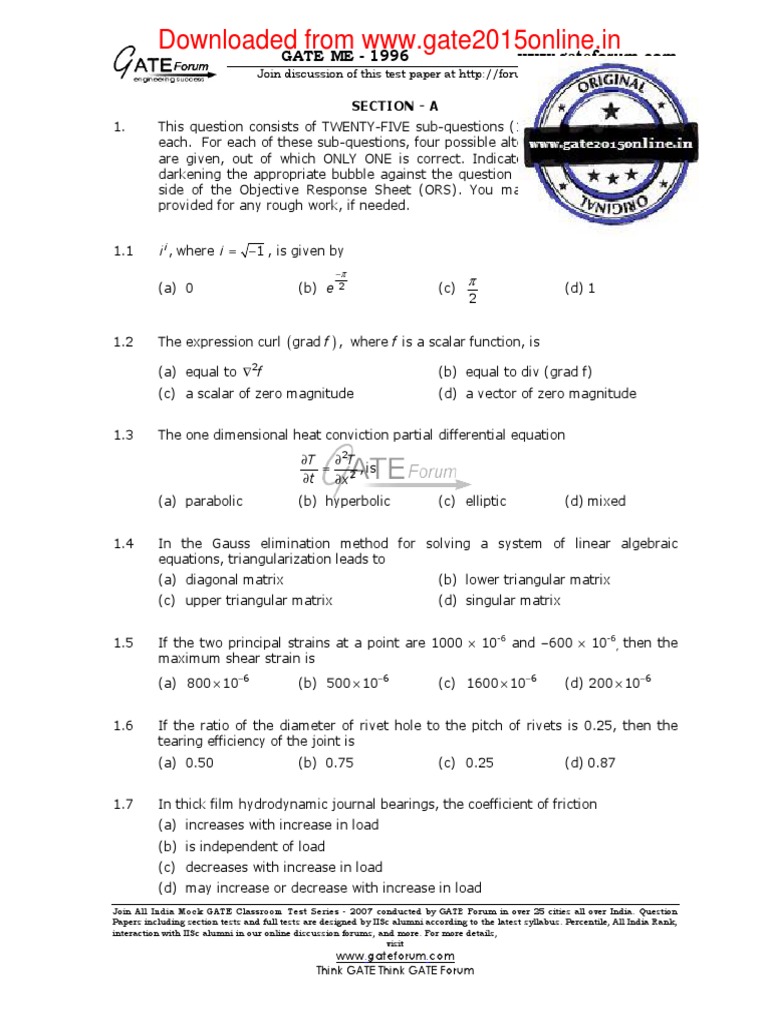 ME 1996 Unsolved PDF | PDF | Matrix (Mathematics) | Gas Compressor