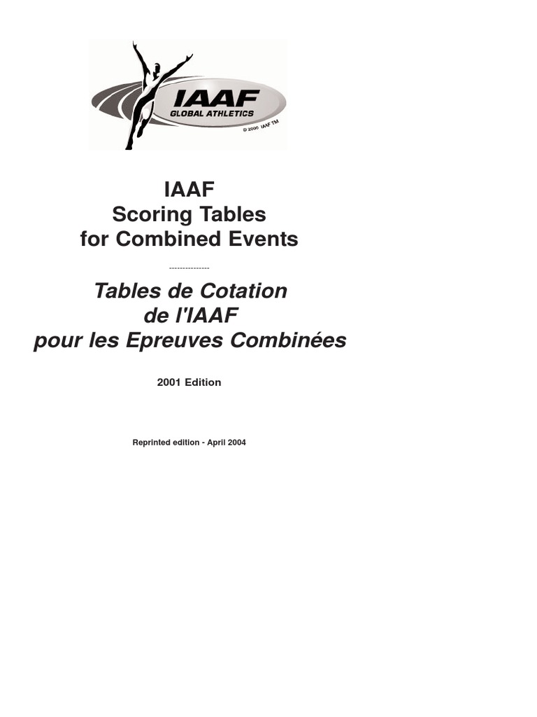 IAAF Scoring Tables For Combined Events PDF | PDF