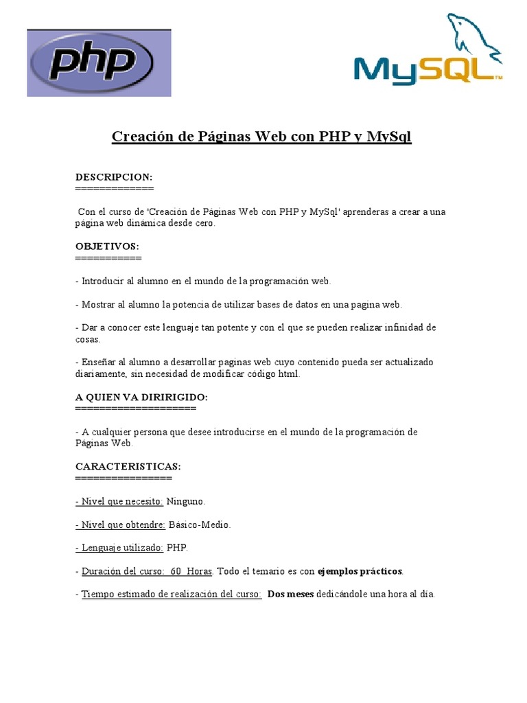 Creaciones de Paginas Web Con PHP y Mysql | PDF | Php | Página web