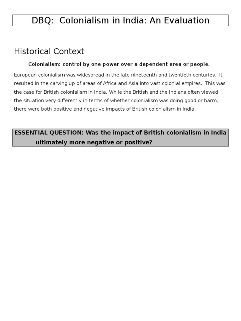 India DBQ | PDF | Colonialism | British Empire