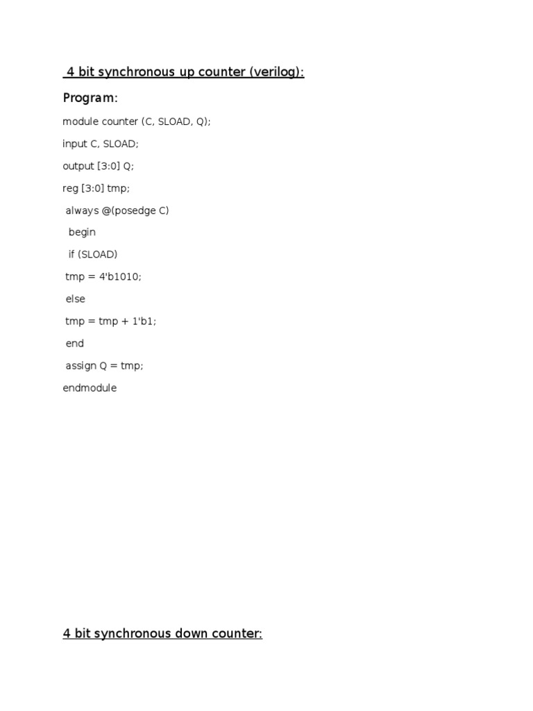 4 Bit Synchronous Up Counter (Verilog) : Program | PDF