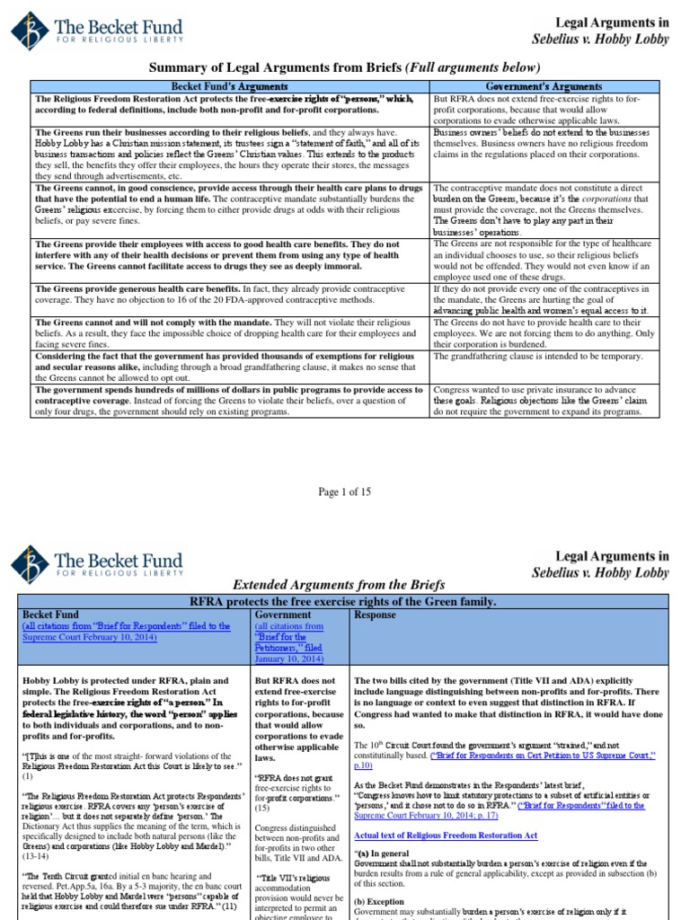 Summary of Legal Arguments From Briefs (Full Arguments Below) | PDF ...