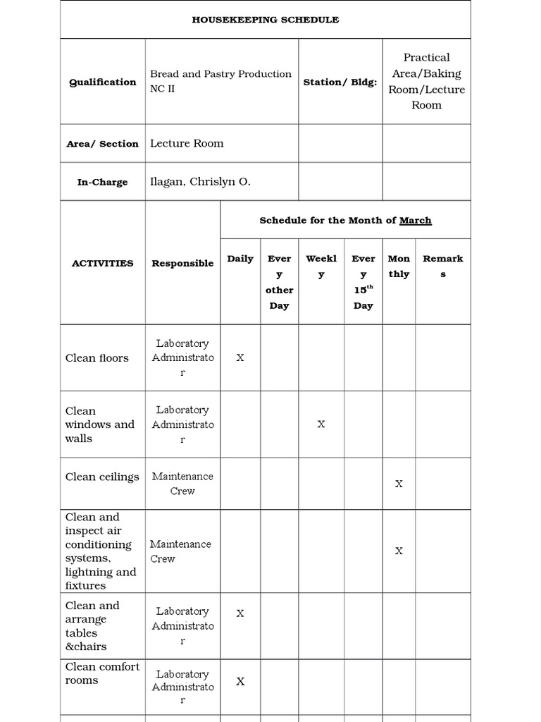 Ok HOUSEKEEPING SCHEDULE | PDF