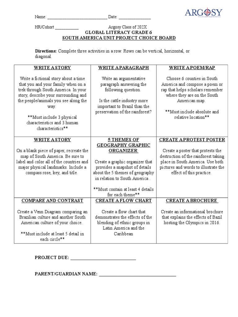 South America Choice Board | PDF | South America
