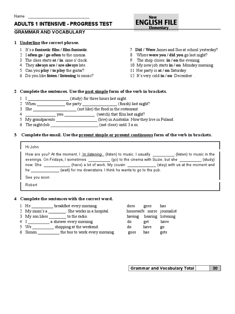 Adults 1 Intensive Progress Test | PDF | London | Pub