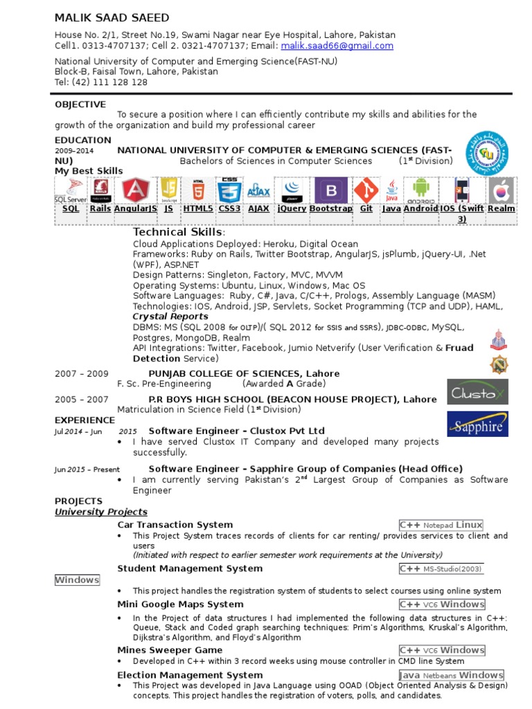 Software Engineer - Malik Saad Saeed | Download Free PDF | Java (Programming Language) | Compiler
