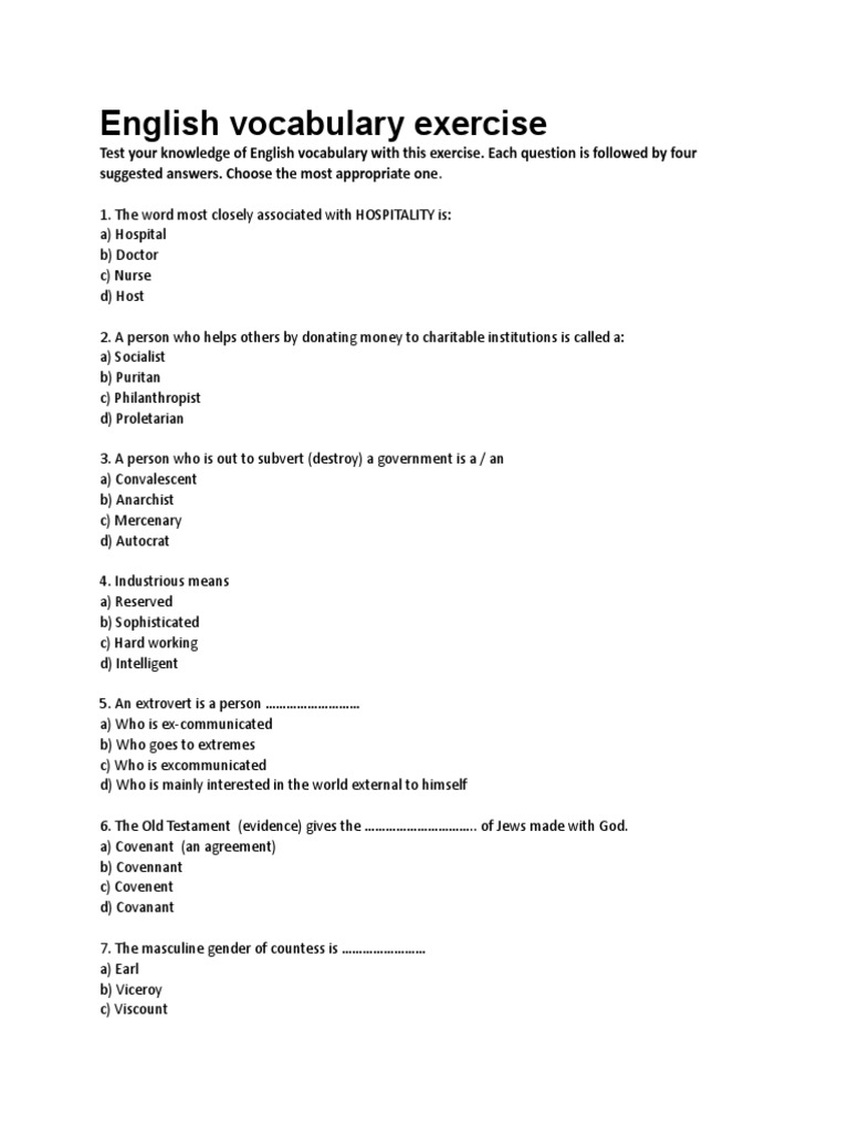 14-English Vocabulary Exercise | PDF | Religion And Belief