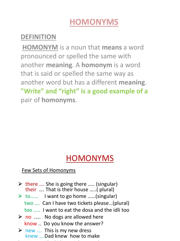 Homonyms: HOMONYM Is A Noun That Means A Word | PDF