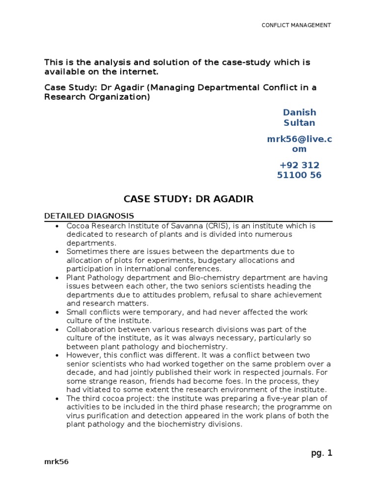 Solution-CASE STUDY DR AGADIR-Conflict Management | PDF | Negotiation ...
