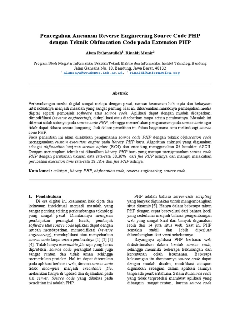 Pencegahan Ancaman Reverse Engineering Source Code PHP | PDF