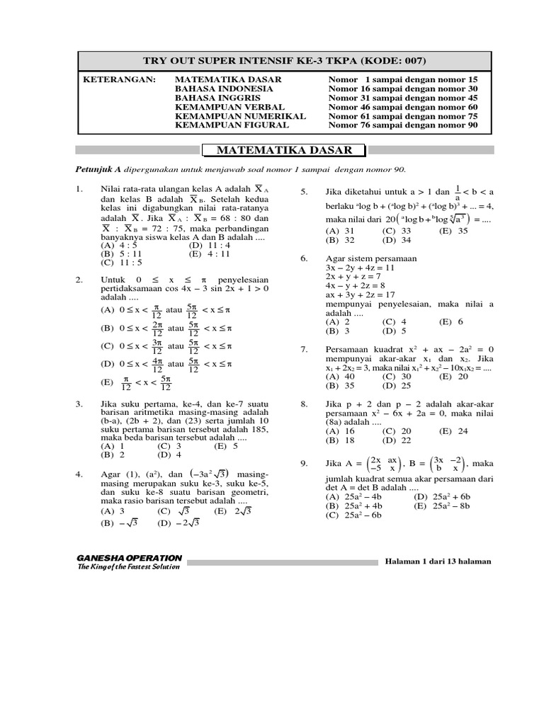 Try Out Intensif TKPA 2011/2012 | PDF