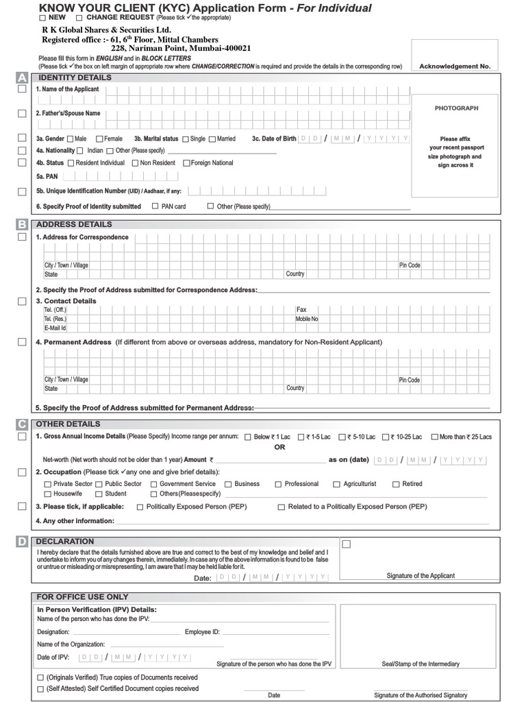 Annexure B - KYC Change Address Individual | PDF | Identity Document ...