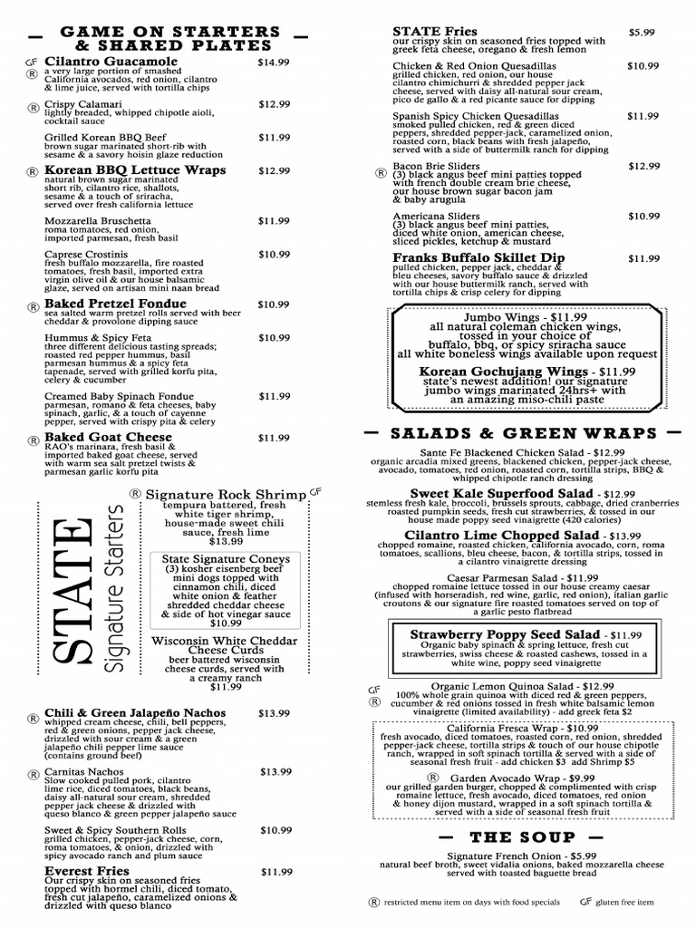 STATE Dinner Menu March 2017