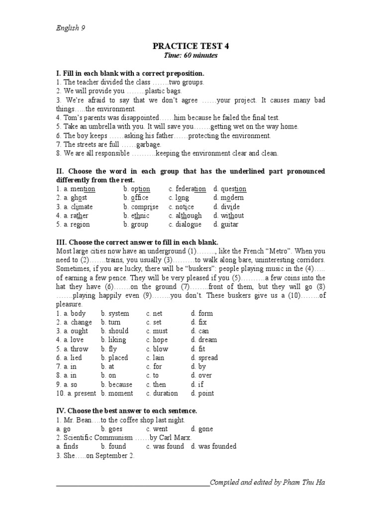 Practice Test 4 | PDF | Leisure | Nature