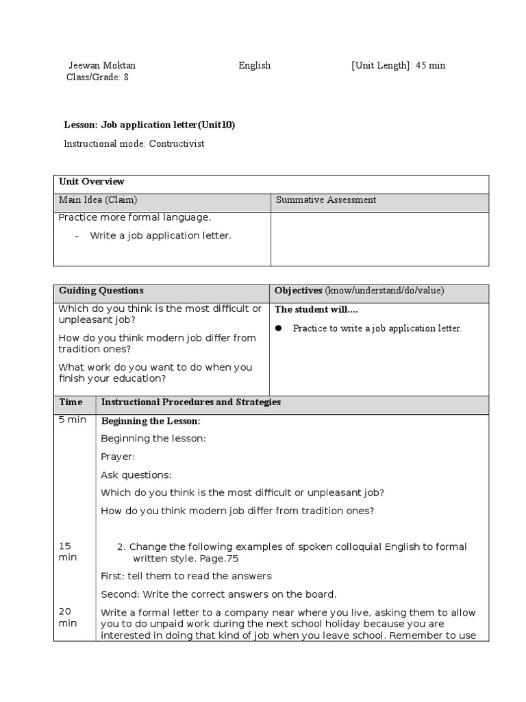 Lesson: Job Application Letter (Unit10) : Jeewan Moktan English (Unit ...