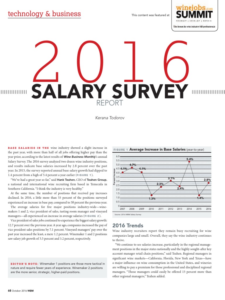 WBM - 2016-10 Salary Survey Report PDF | PDF | Winery | Napa Valley Ava