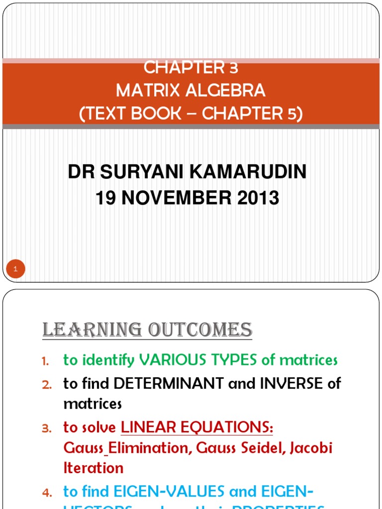 Matrix Algebra (Text Book - Chapter 5) : DR Suryani Kamarudin 19 ...