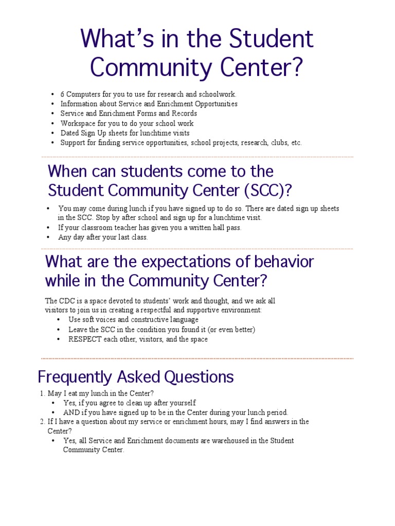 Student Community Center Overview | PDF | Career & Growth
